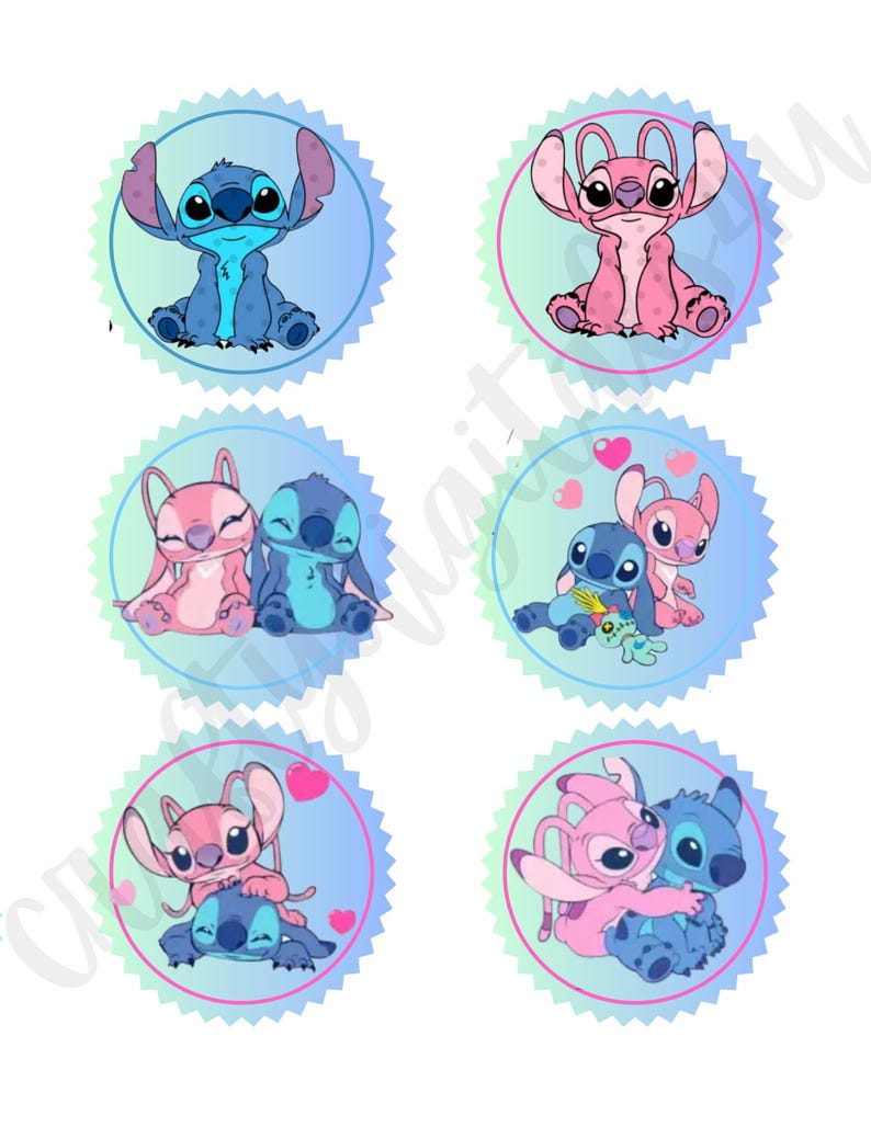 Printable Stitch and Angel Cupcake Toppers 3"| DIY Birthday Party Decor ...