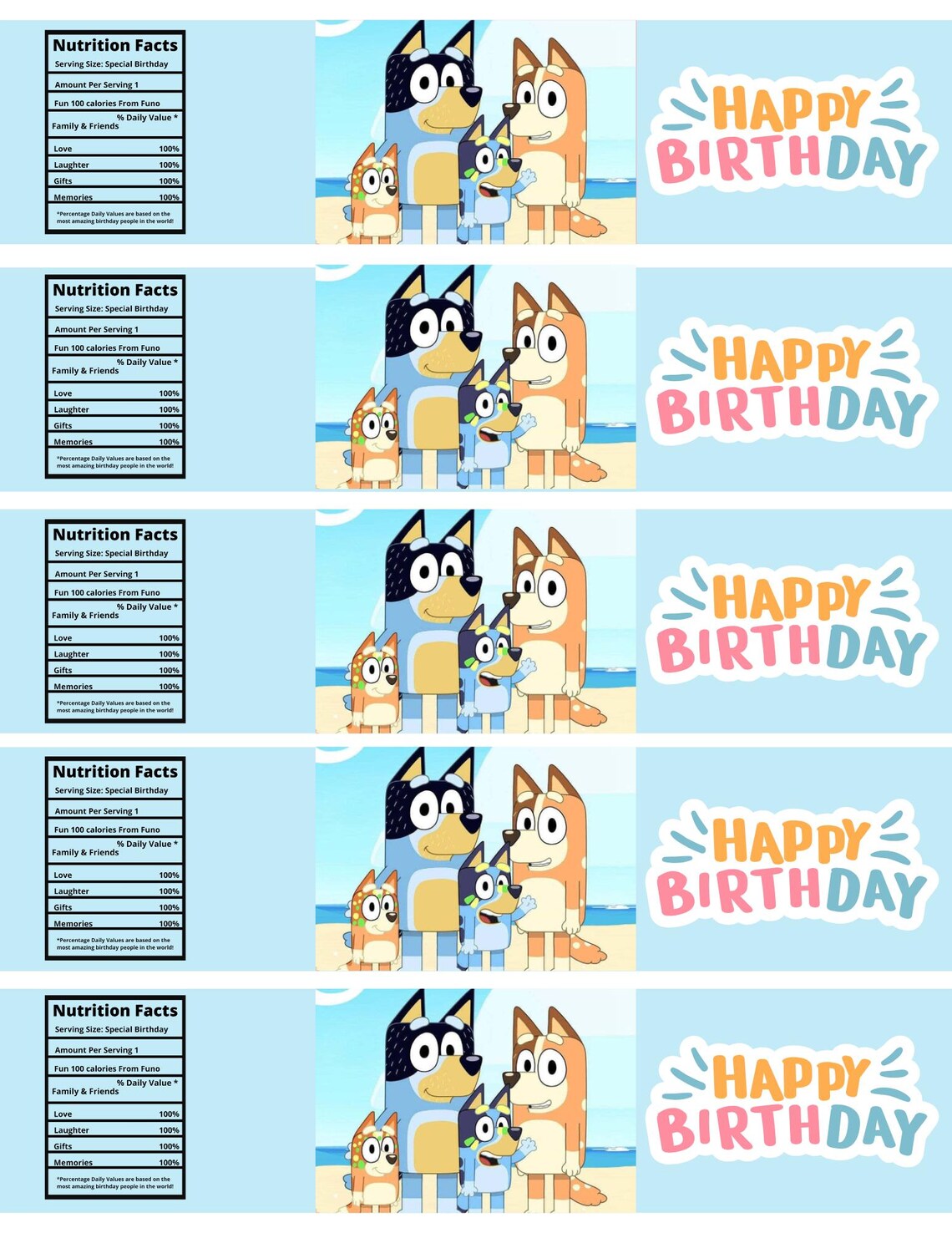 Bluey Birthday Water Bottle Labels – Printable Drink Wraps for Party ...