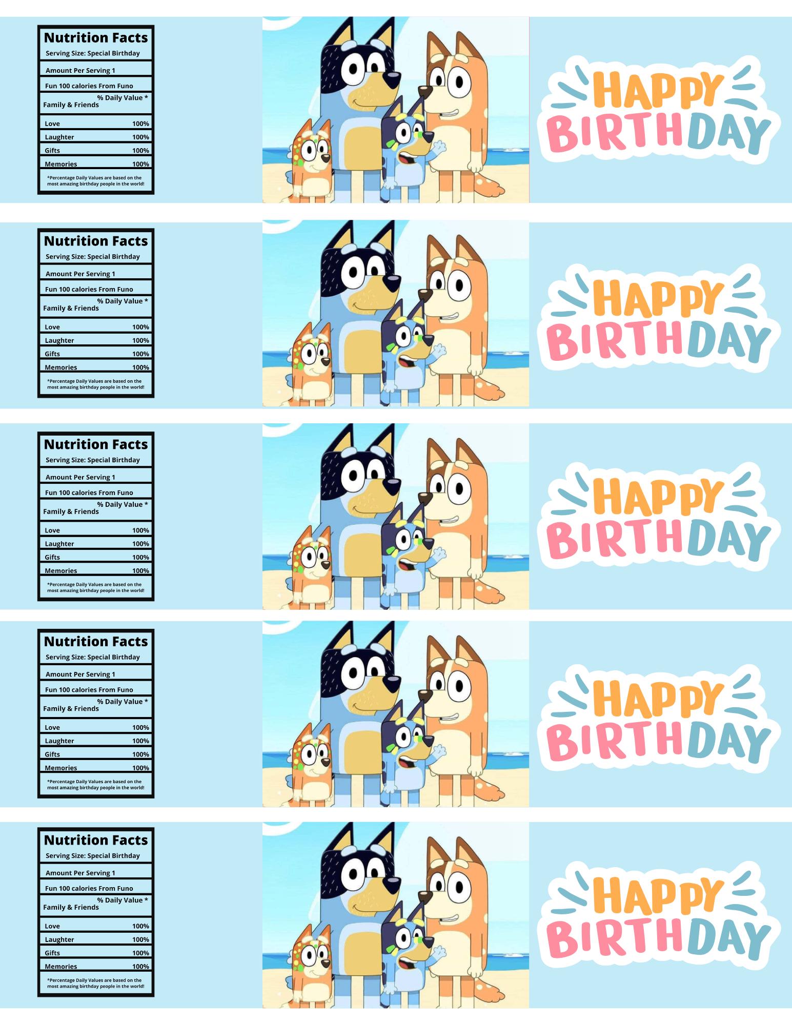 Bluey Birthday Water Bottle Labels – Printable Drink Wraps for Party ...