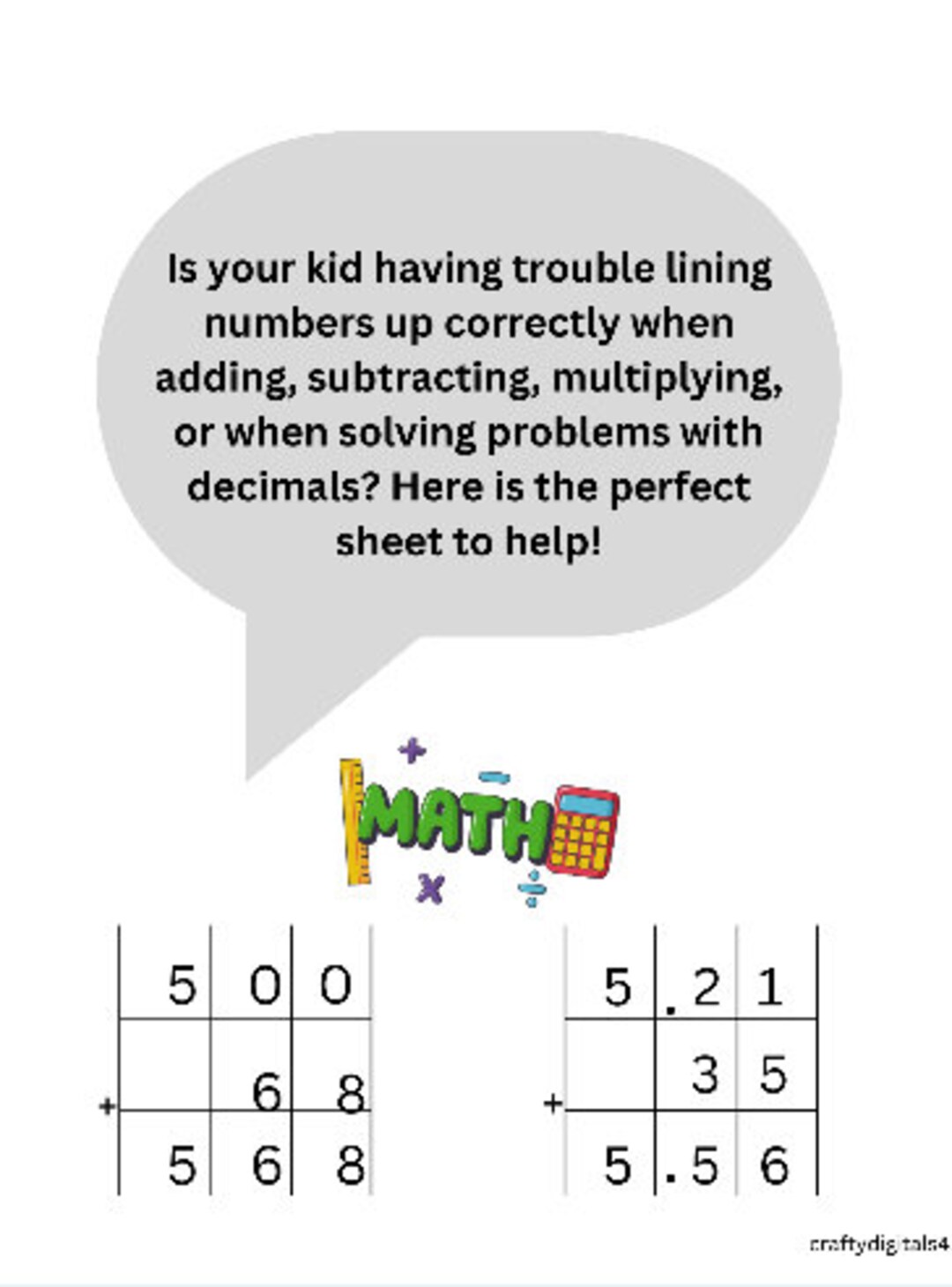 Math Help Worksheet Printable Addingg Sub Multiply Decimal-grades 2-5 ...