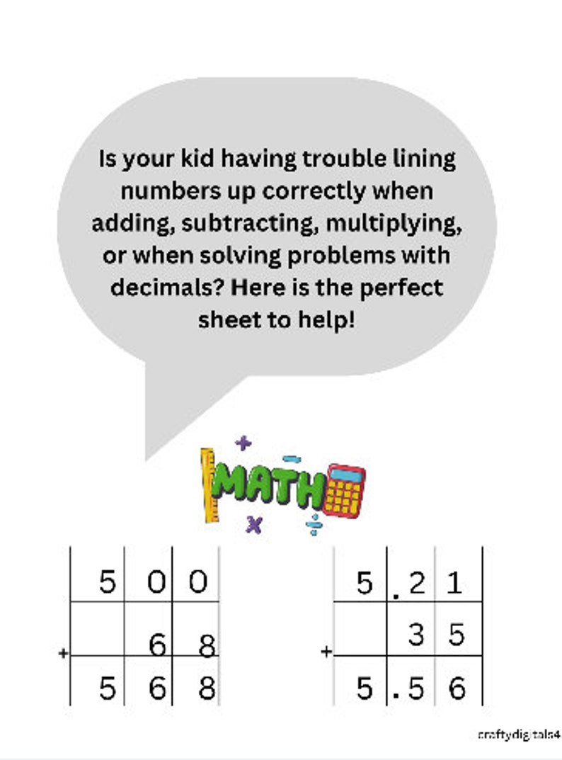 Math Help Worksheet Printable Addingg Sub Multiply Decimal-grades 2-5 ...