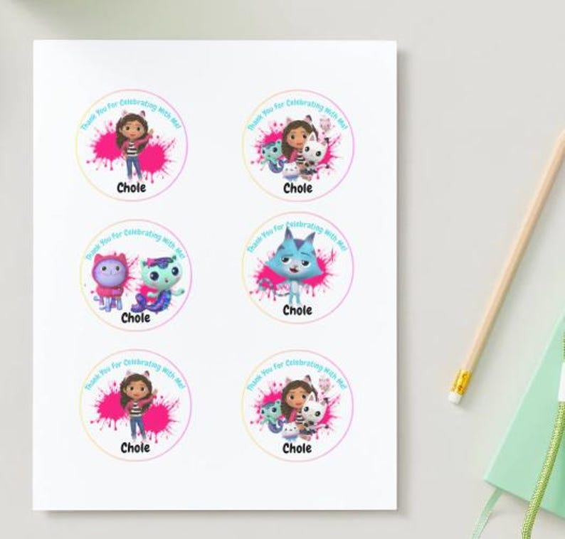 Gabby's Dollhouse Birthday Thank You Tags Stickers| Printable| Party ...