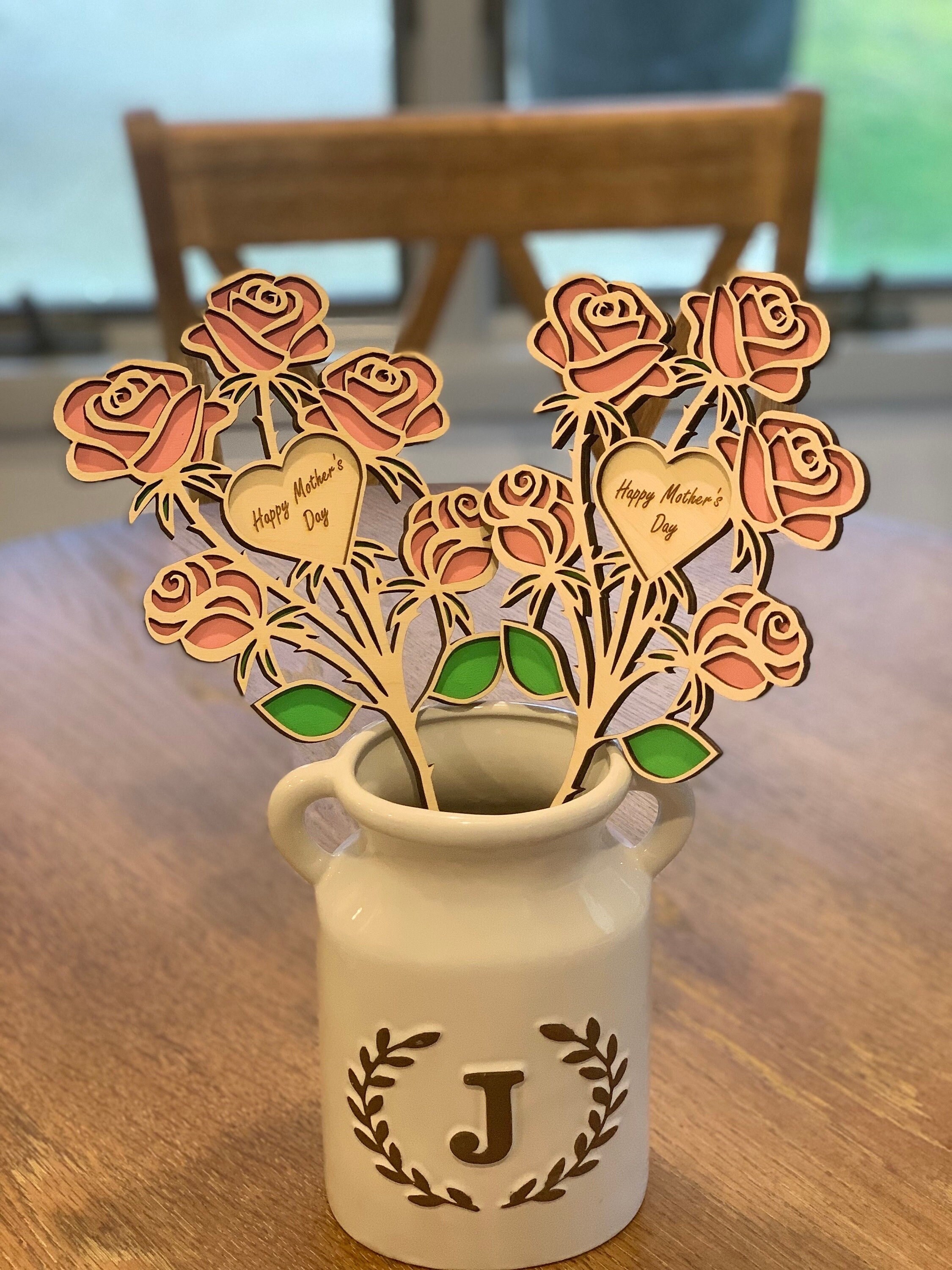 Mother's Day Wooden Rose Bouquet, Hand Painted Wooden Flower, Custom ...