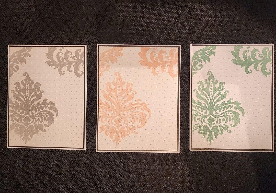 Damask Embossed Note Card, Set of 3 - Etsy