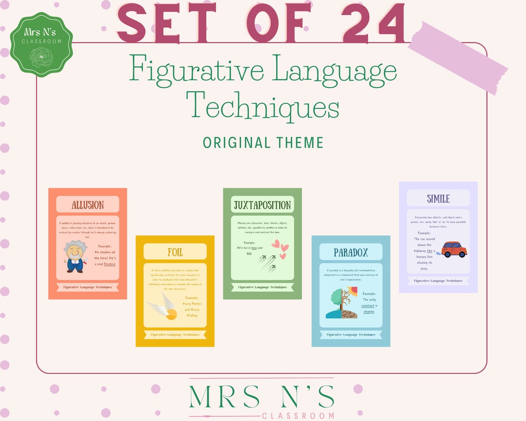 Figurative Language Technique Posters - Set of 24 Literary Devices ...