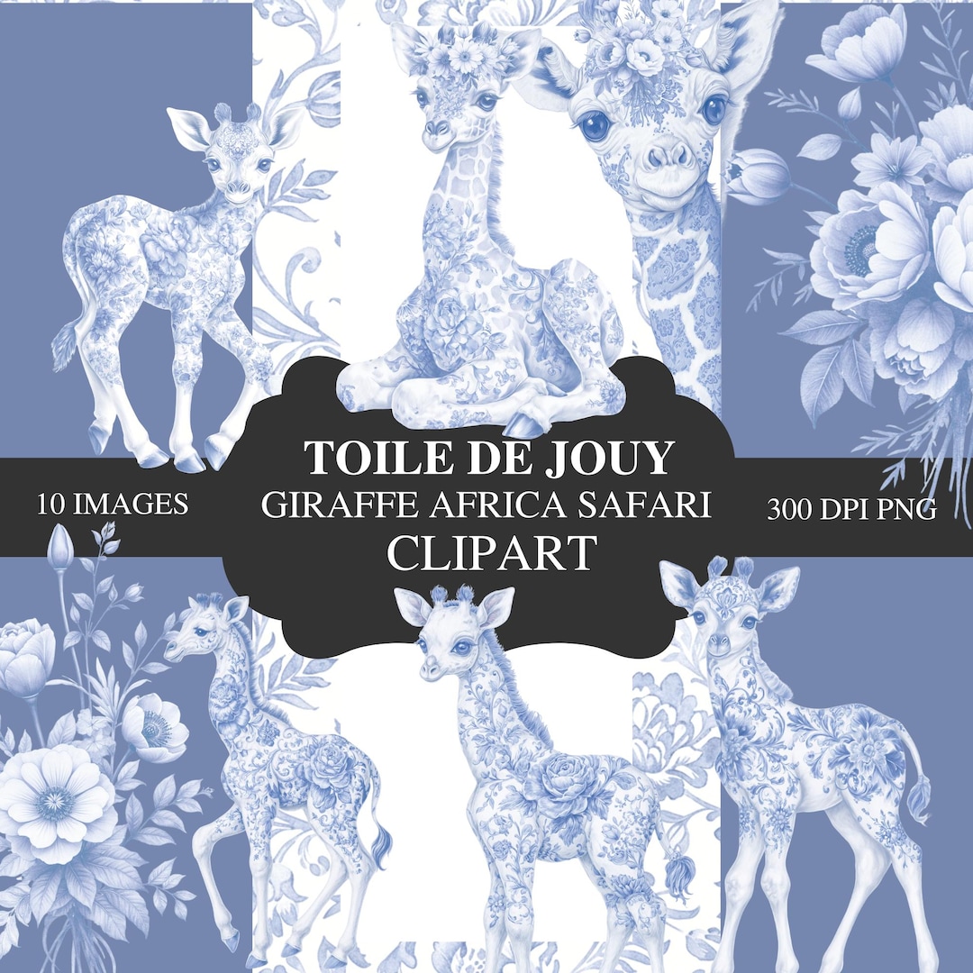 Chinoiserie Blue Giraffe Toile De Jouy Clipart - Etsy