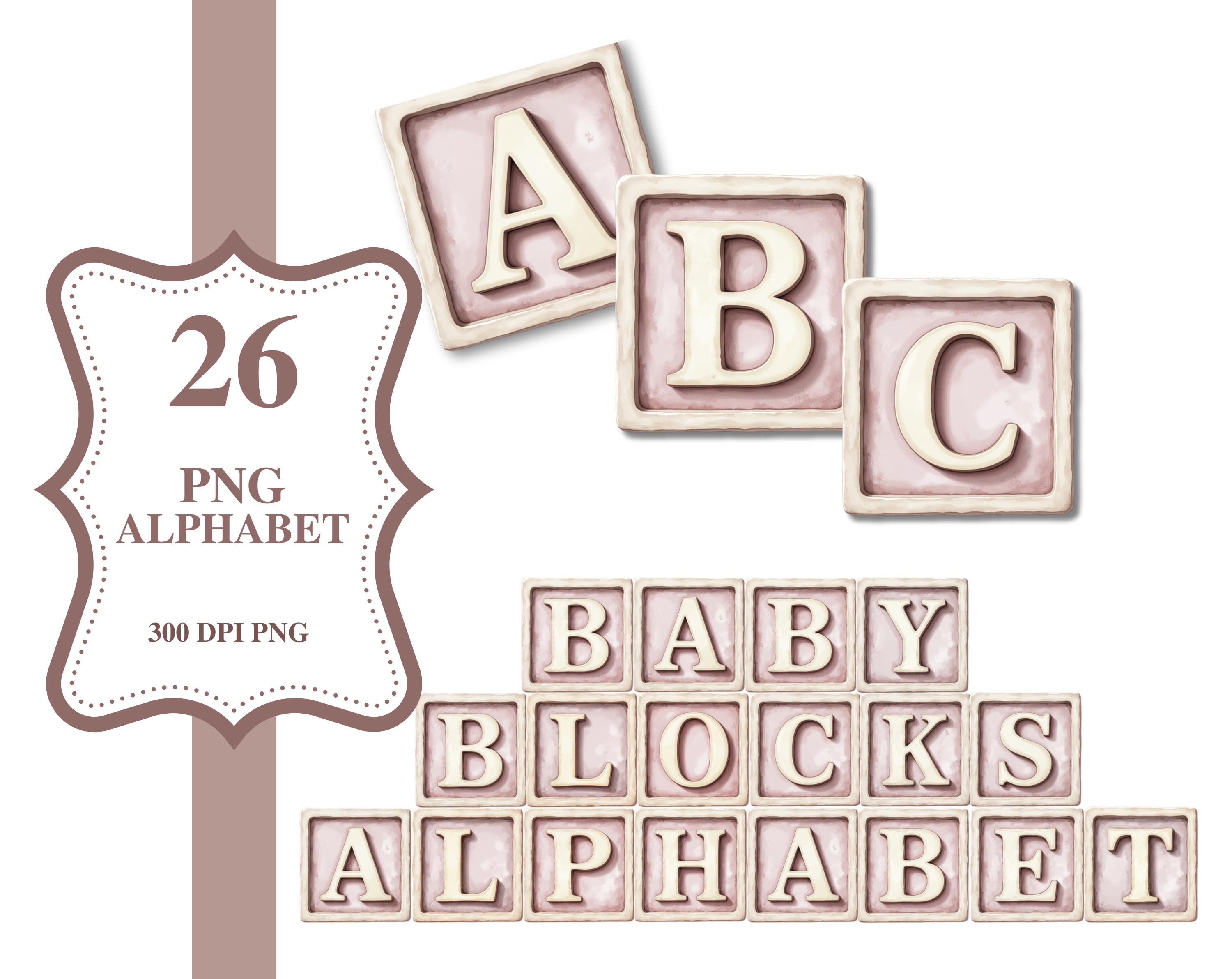 Neutral Pink Baby Block Alphabet Font - PNG - Digital Letter Designs - Etsy
