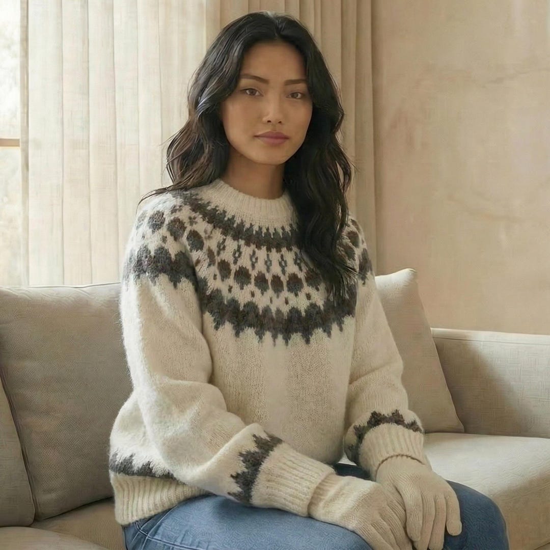 Handcrafted Oversized Nordic Alpaca Wool Sweater – Cozy Two-tone Knit ...