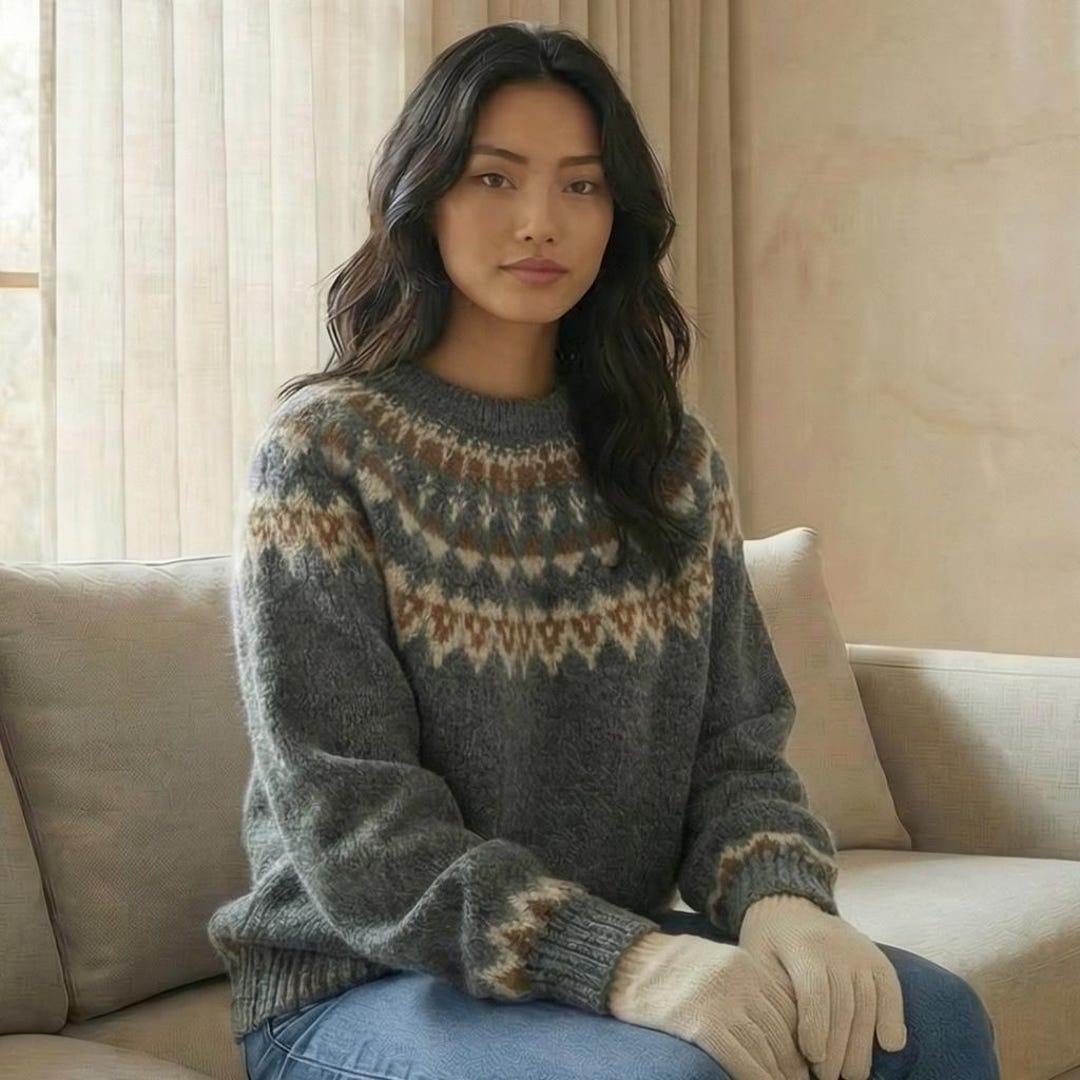Handcrafted Oversized Nordic Alpaca Wool Sweater – Cozy Two-tone Knit ...