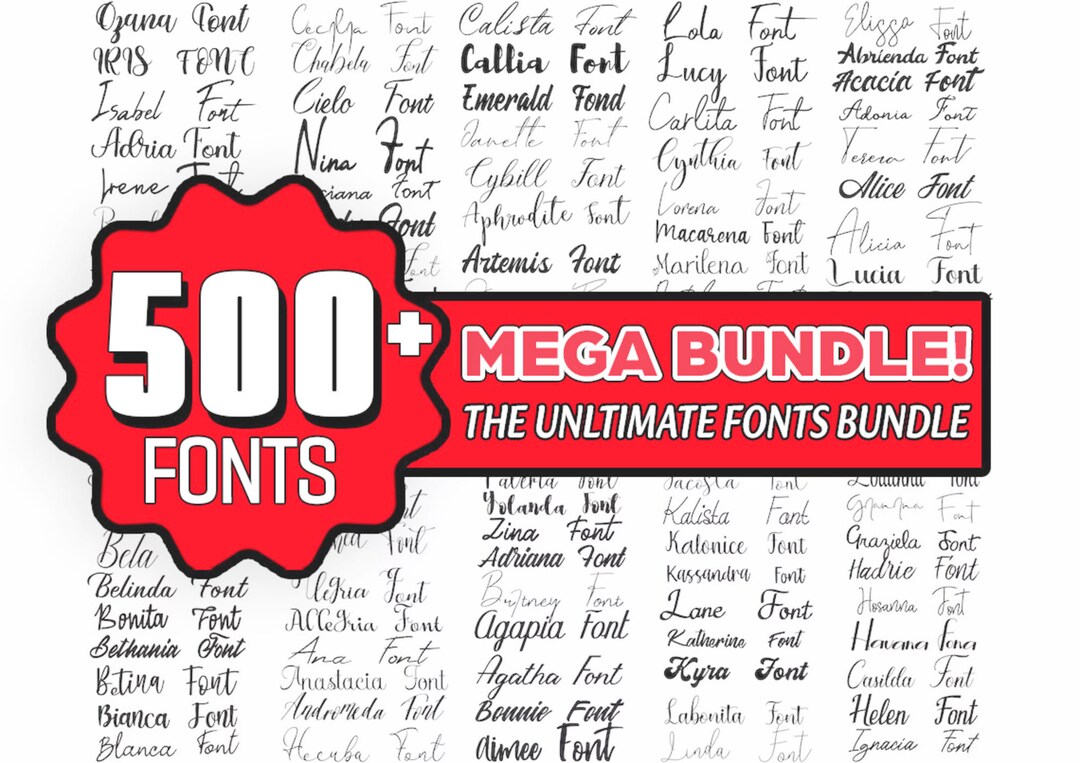 500 FONTS BUNDLE, Font Svg, Mega Collection Fonts, Cursive Fonts SVG ...