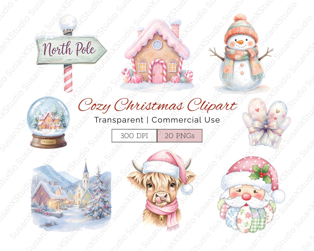 Cozy Christmas Pastels Clipart Bundle | 20 Pngs Soft Pink Winter Art ...