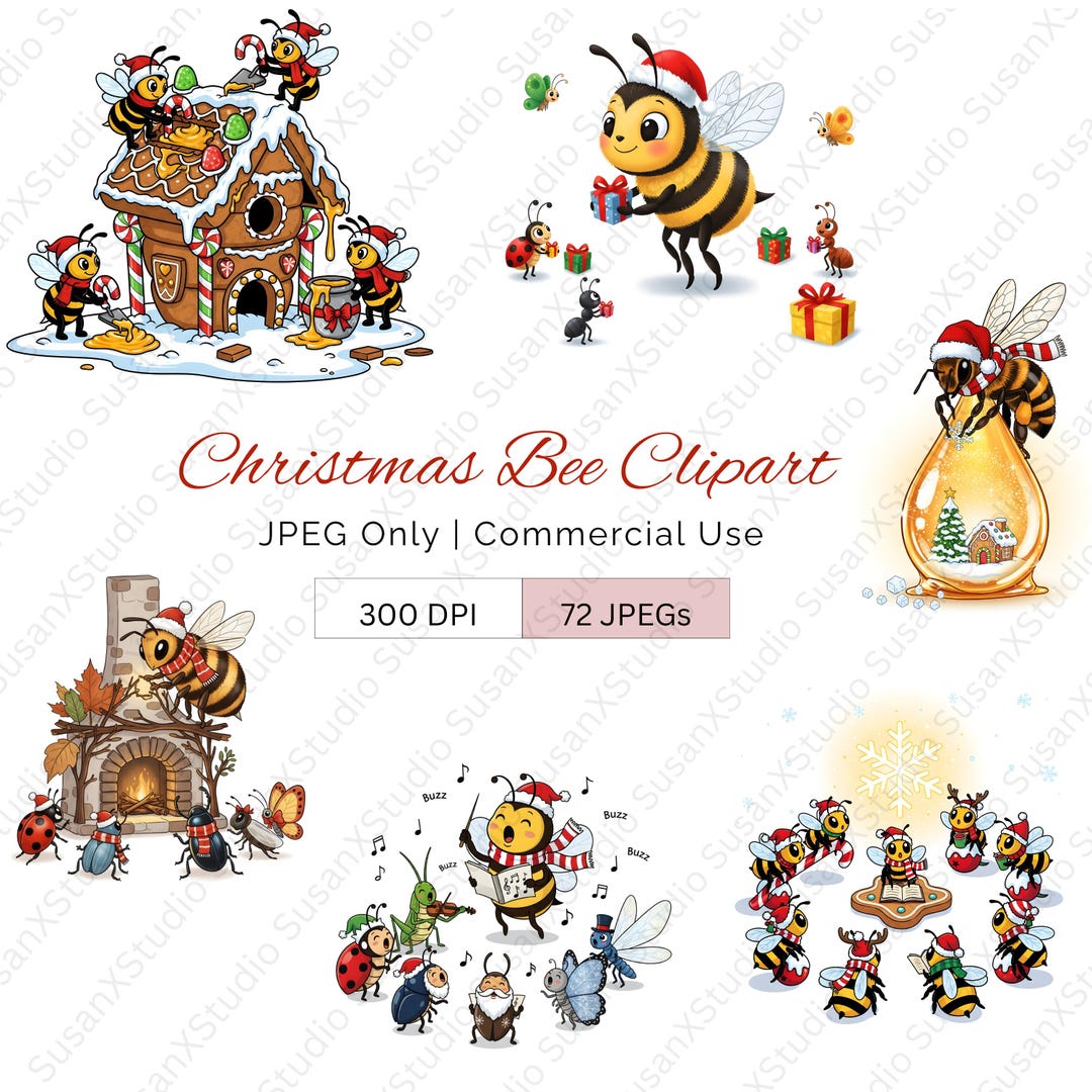Christmas Bee Clipart Bundle | Holiday Cards & Crafts (JPEG) - Etsy