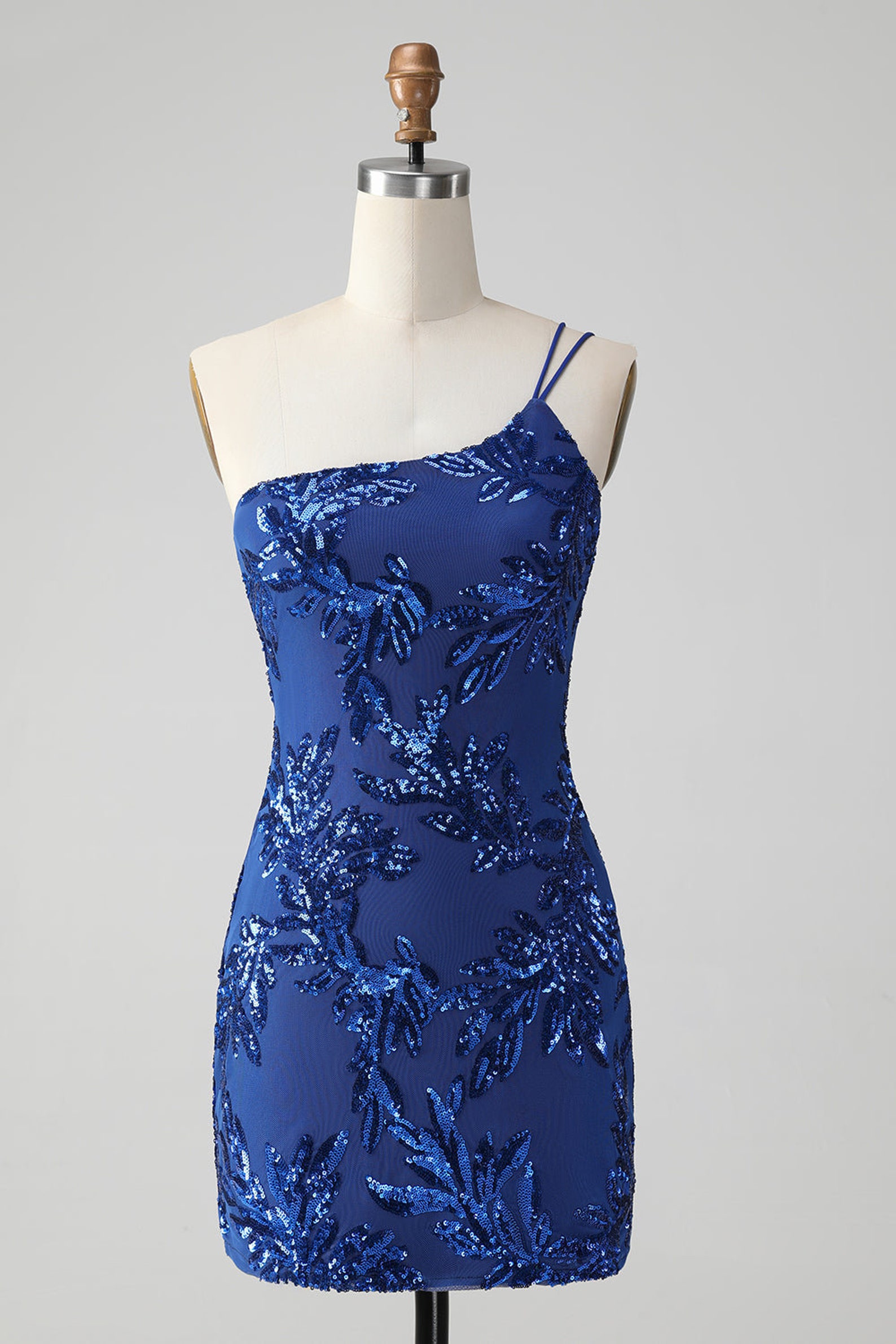 Flower Embroidery Short Prom Dress, Blue Party Dress, Custom Satin ...