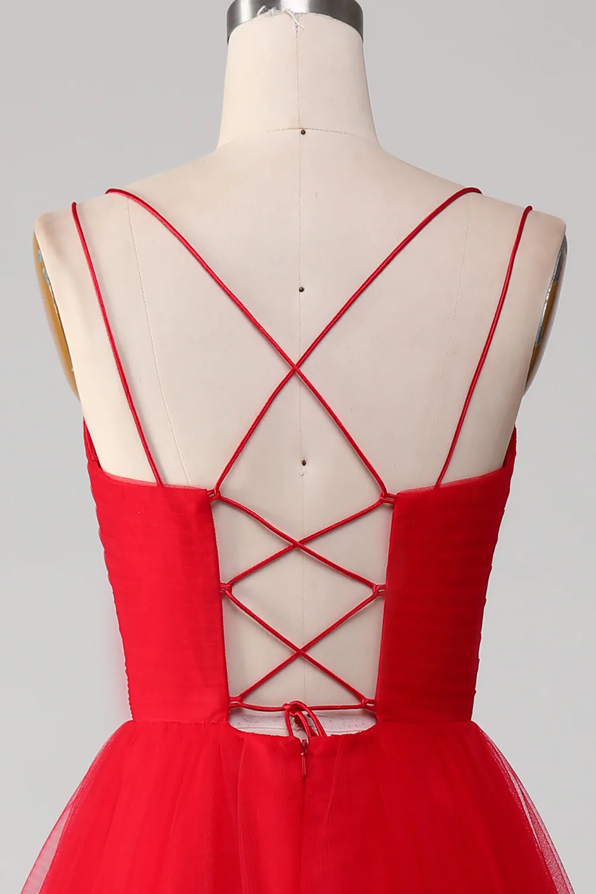 Spaghetti Straps Prom Dress Delicate A Line Prom Gown Red Evening