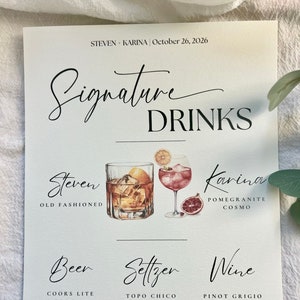 Customizable Modern Signature Bar Sign, Drinks Menu, Wedding, Bar Menu ...