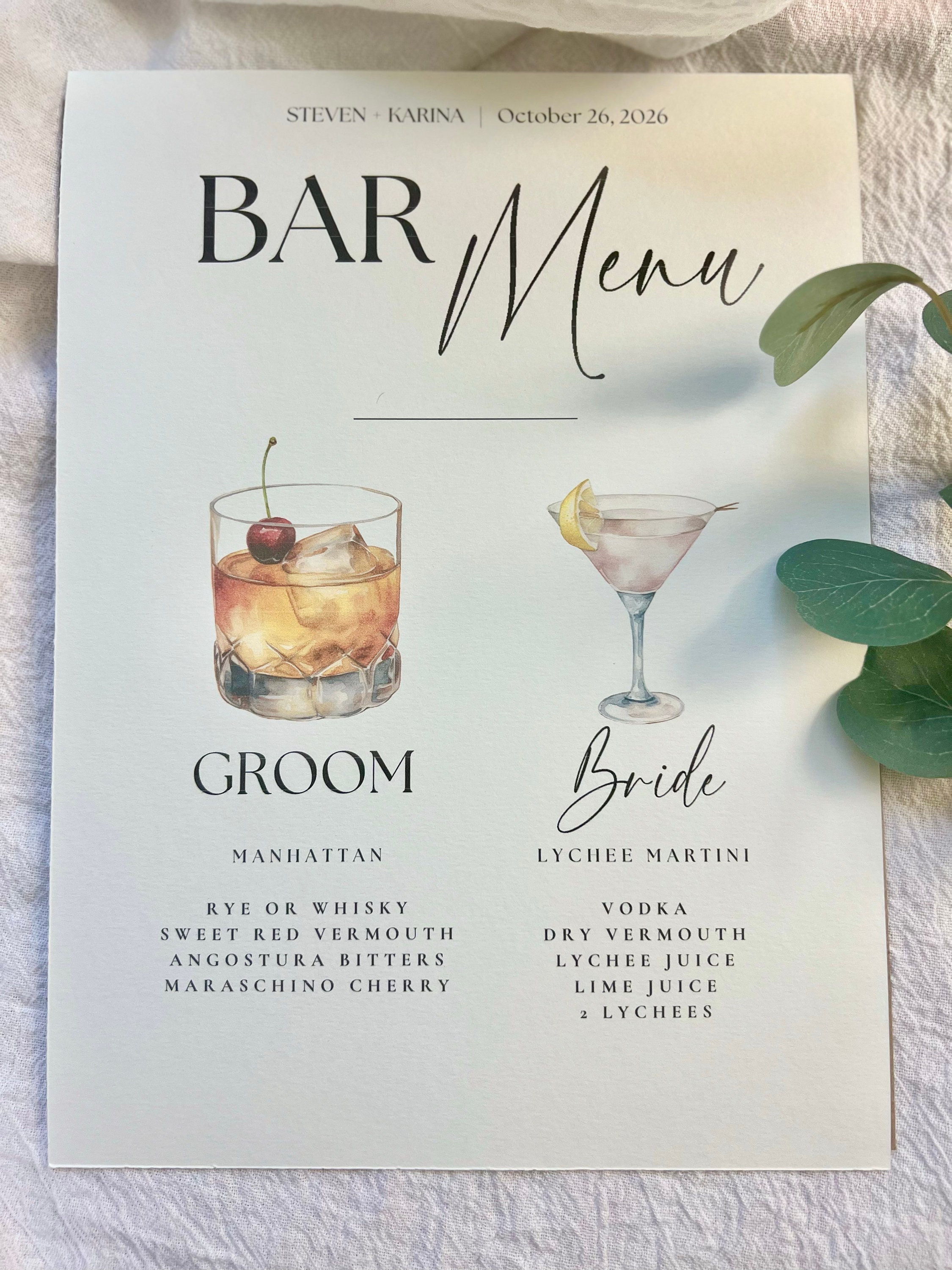 Customizable Modern Signature Bar Sign, Drinks Menu, Wedding, Bar Menu ...