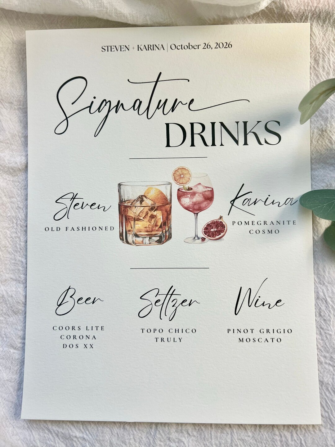 Customizable Modern Signature Bar Sign, Drinks Menu, Wedding, Bar Menu ...