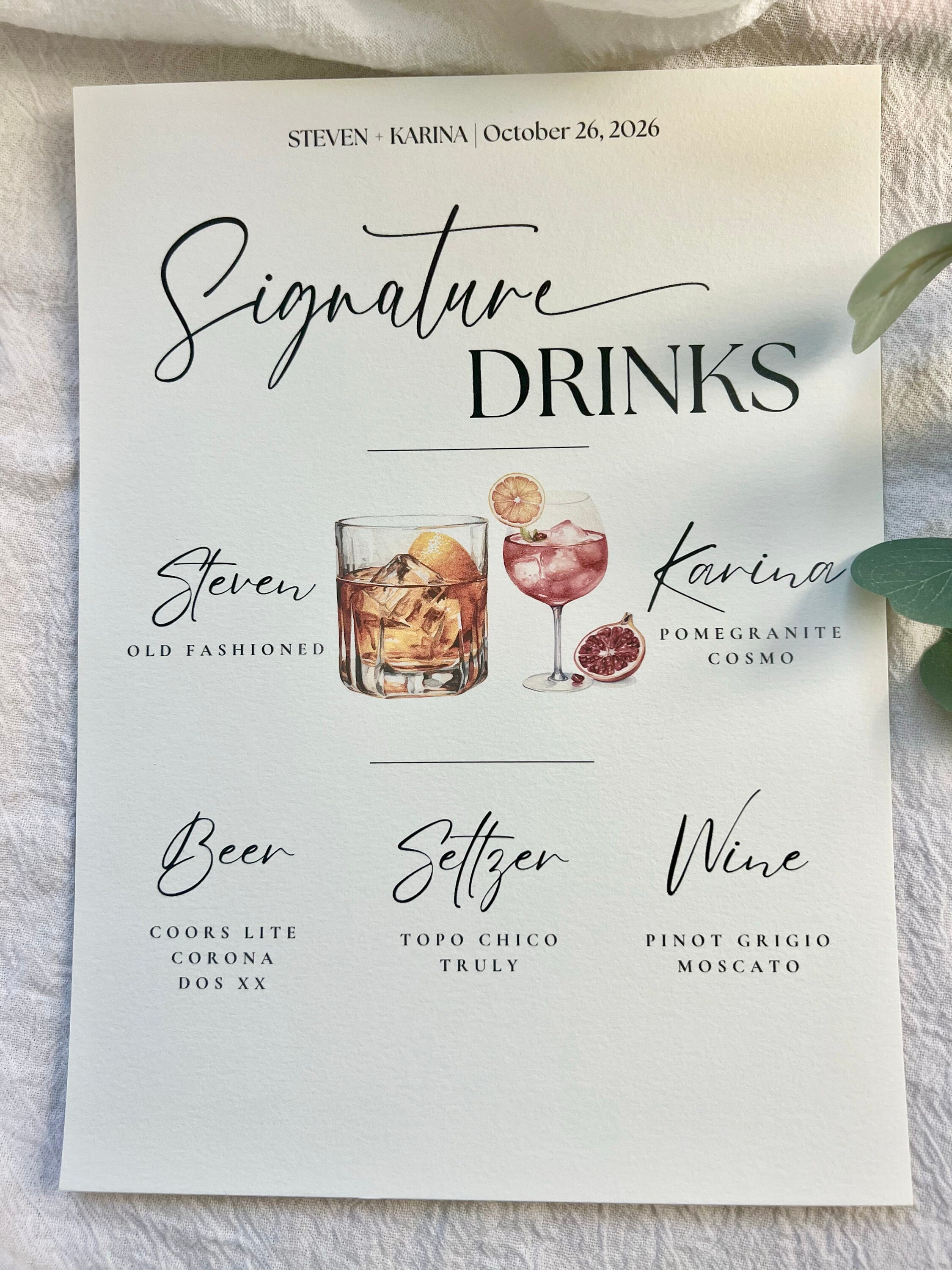 Customizable Modern Signature Bar Sign, Drinks Menu, Wedding, Bar Menu ...