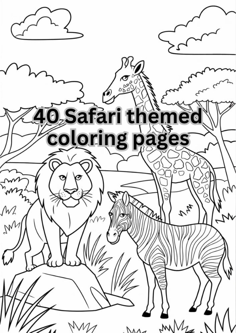 40 Pages Safari Themed Coloring Pages, Coloring Book, Safari, Jungle ...