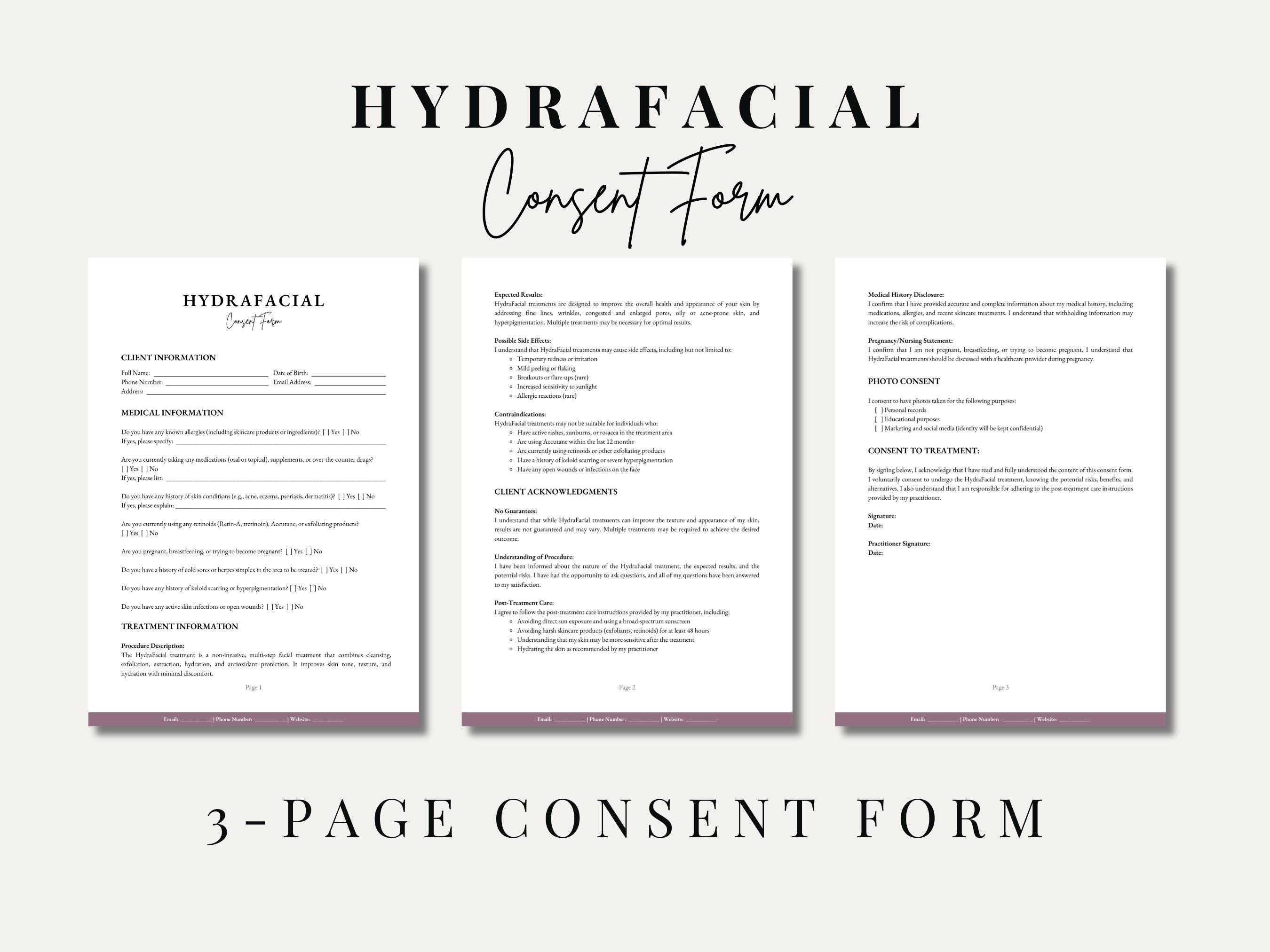 Editable Hydrafacial Consent Form Template: Minimalist Spa Form ...