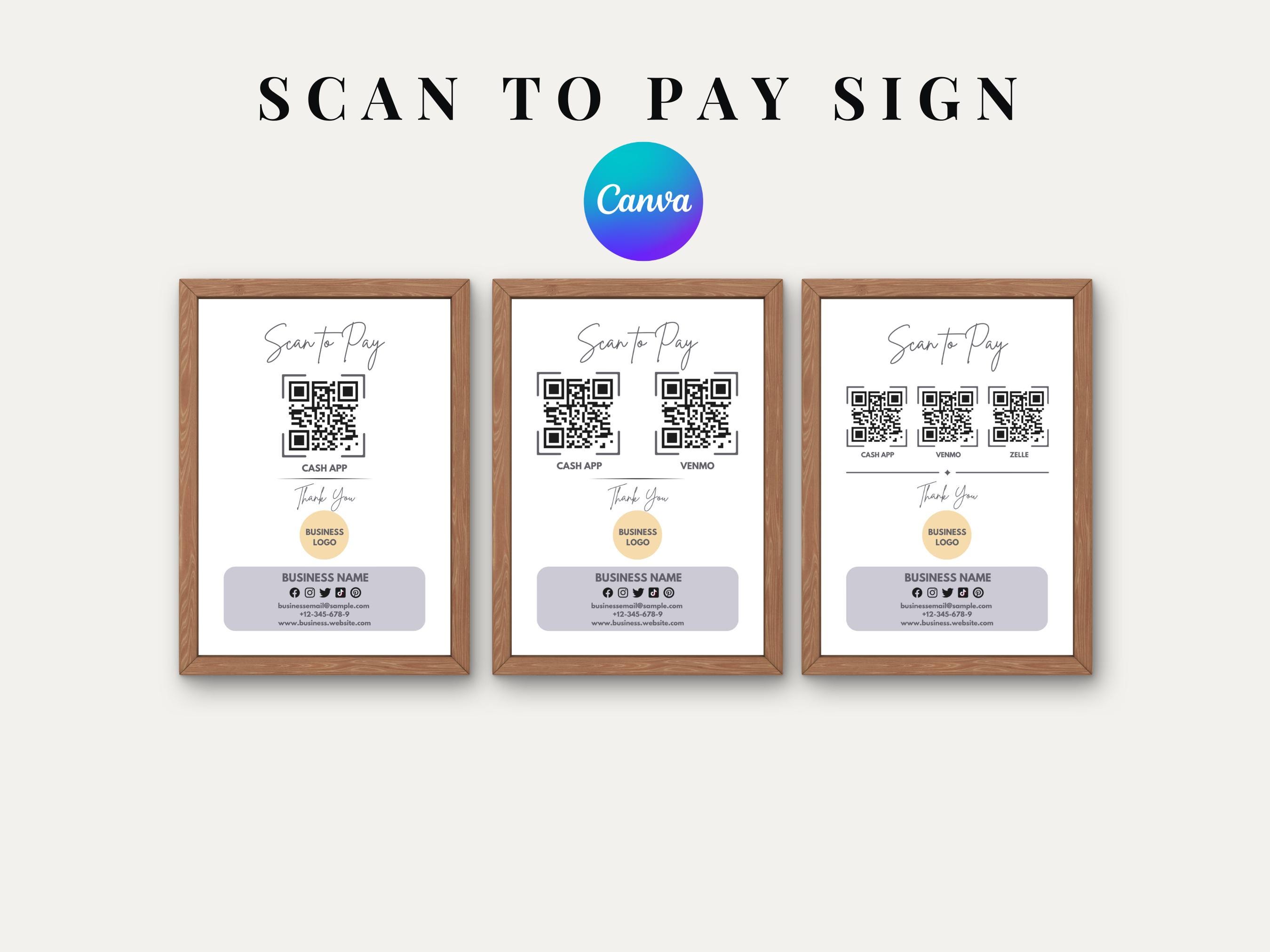 Editable Scan to Pay Sign | Contactless Payment QR Code Display for ...