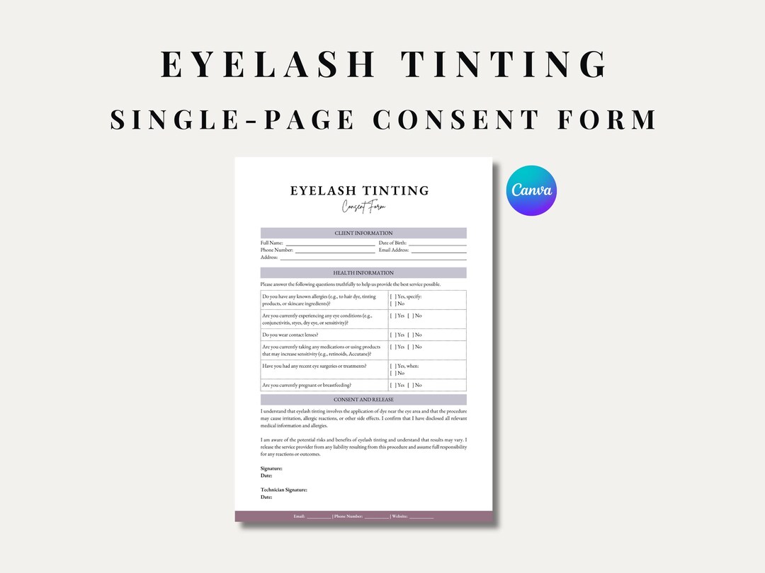 Eyelash Tinting Consent Form Template: Salon Client Waiver (PDF) - Etsy