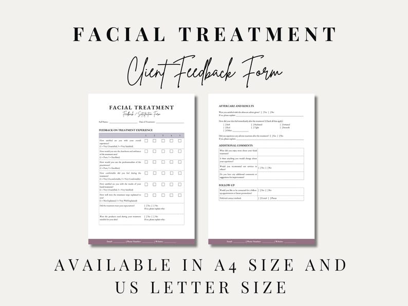 Editable Facial Treatment Feedback Form: Spa Client Consultation (canva ...
