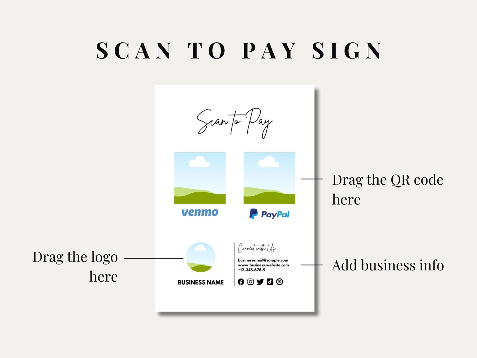 Canva Editable Venmo and Paypal QR Code Sign, Scan to Pay Template ...