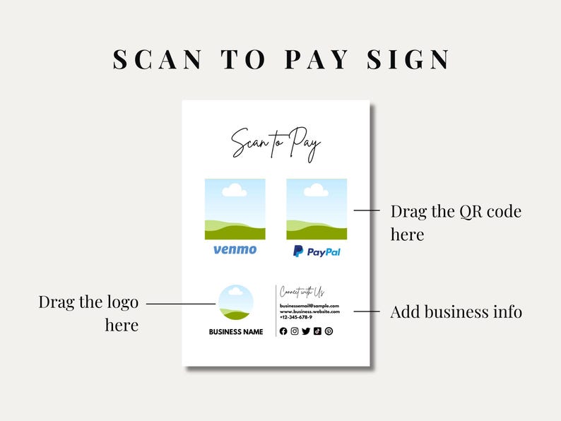 Canva Editable Venmo and Paypal QR Code Sign, Scan to Pay Template ...