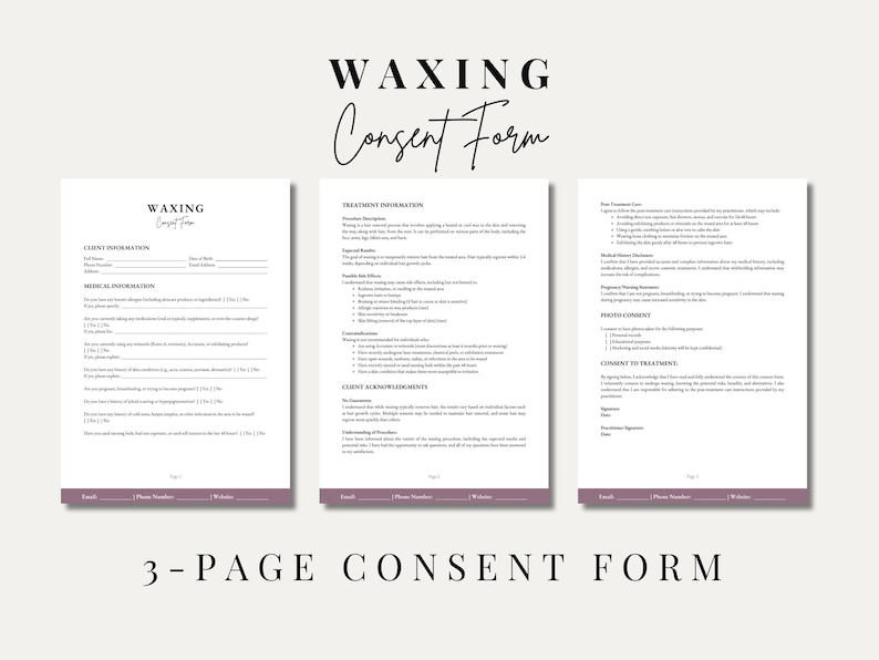 Editable Minimalist Waxing Consent Form, Esthetician Form, Spa Business ...
