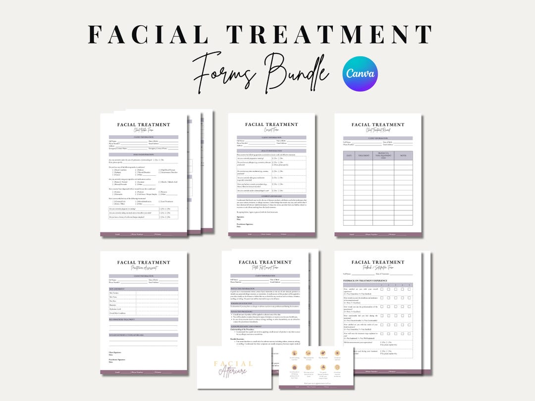 Editable Facial Treatment Forms Bundle: Esthetician Client Intake ...