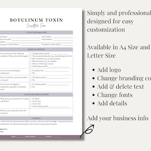 Editable Botox Consultation Form Template - Aesthetic Clinic Intake ...