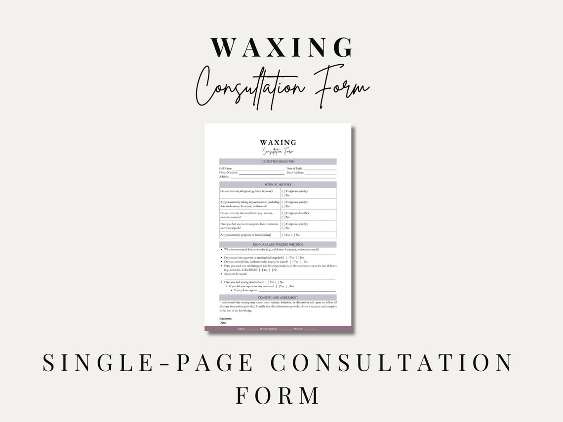 Editable Waxing Consultation Form: Client Intake Template (digital ...