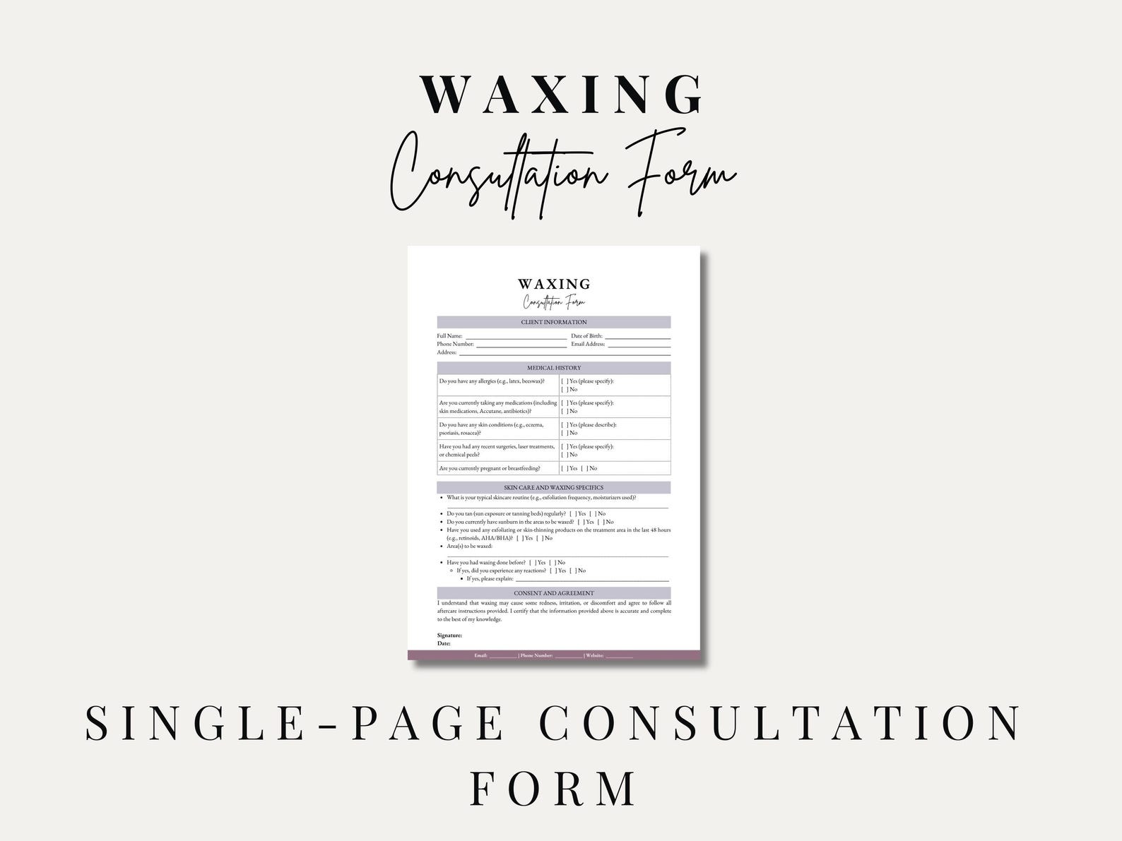 Editable Waxing Consultation Form: Client Intake Template (digital ...