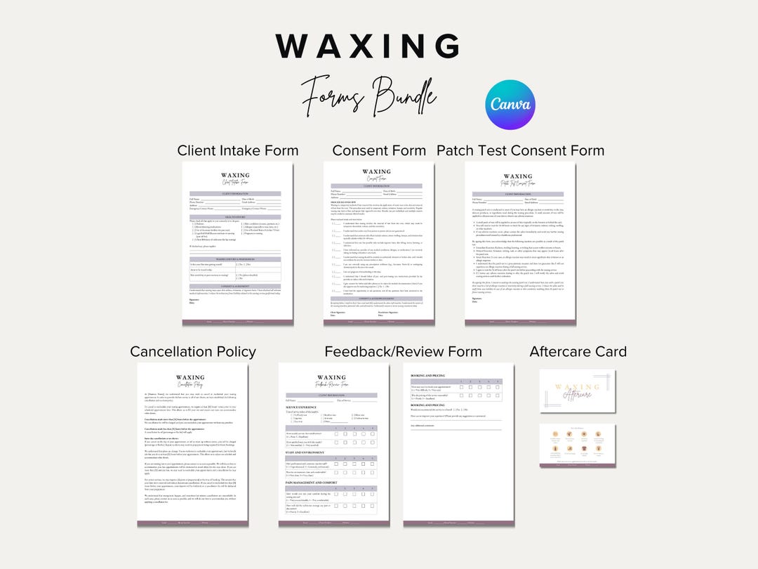 Waxing Forms Bundle: Client Intake, Consent & Aftercare (PDF Kit) - Etsy