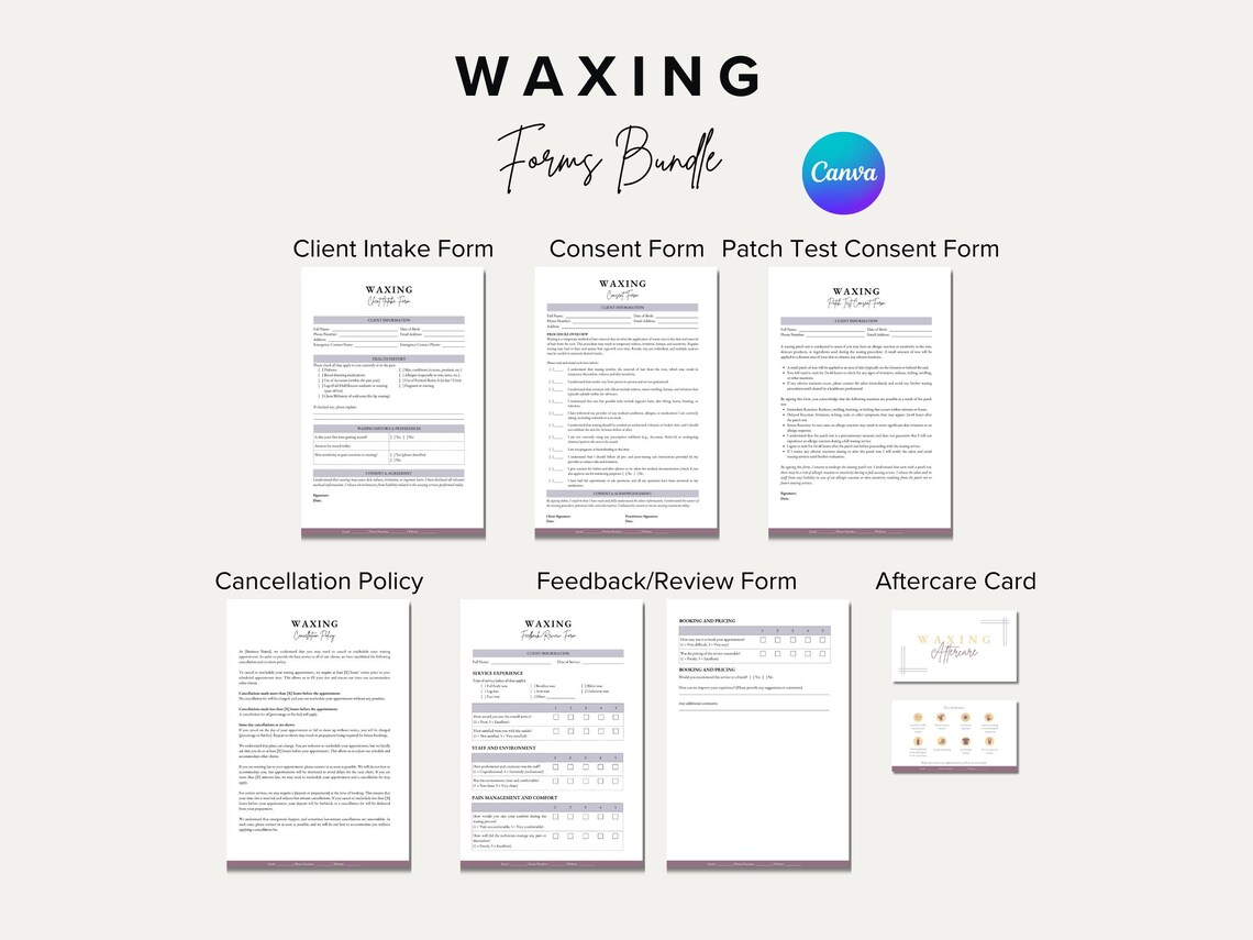Waxing Forms Bundle: Client Intake, Consent & Aftercare (PDF Kit) - Etsy