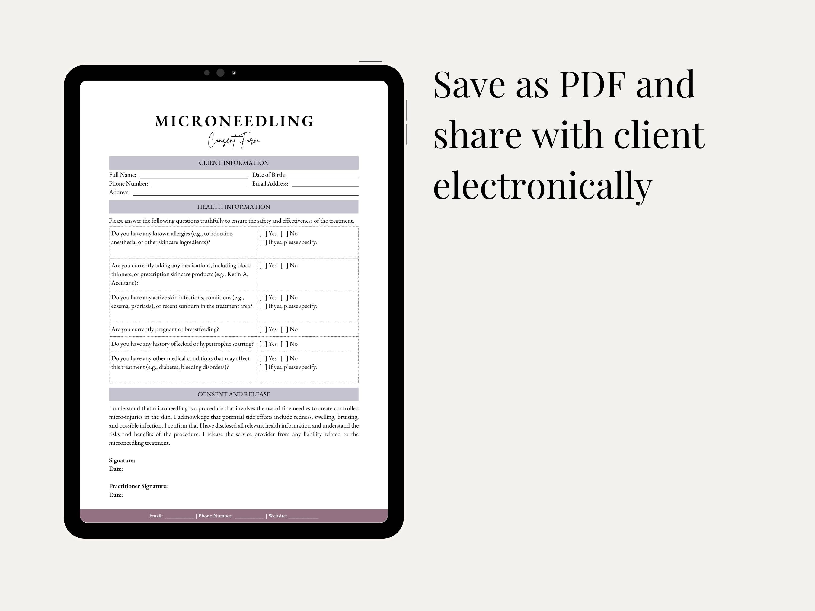 Microneedling Consent Form Template: Editable Skincare Client Form ...