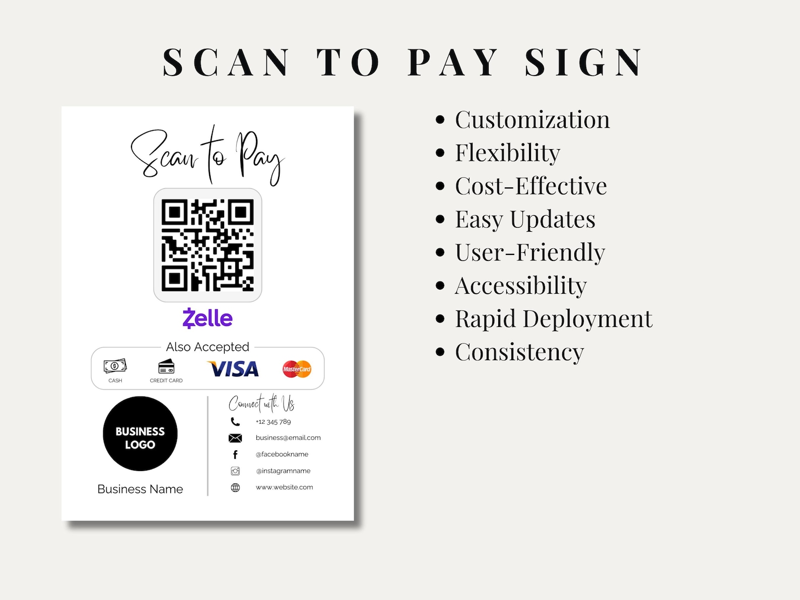 Minimalist Zelle QR Code Payment Sign Template (digital Download) - Etsy