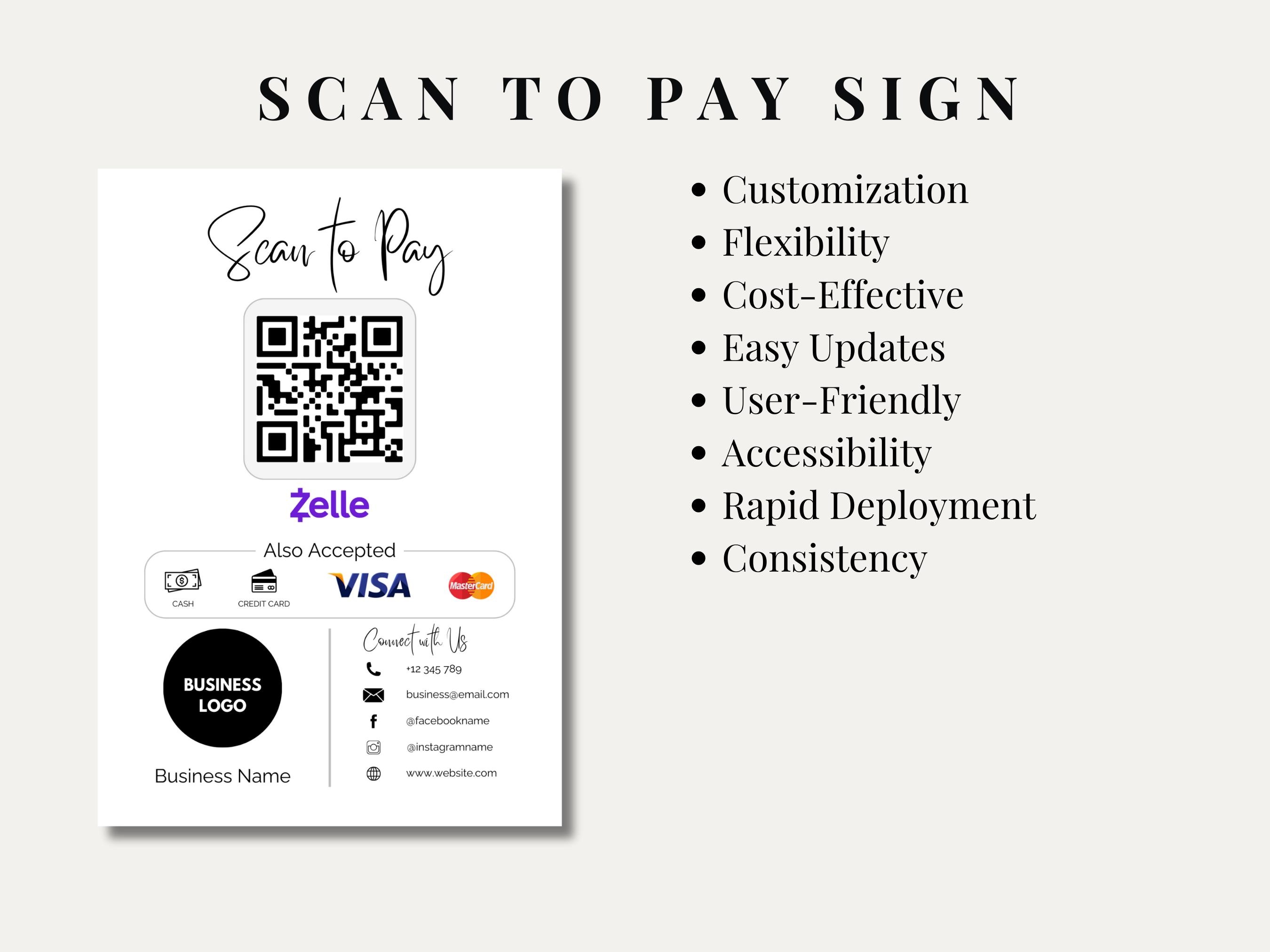 Minimalist Zelle QR Code Payment Sign Template (digital Download) - Etsy