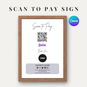 Customizable Zelle Scan to Pay Sign Template | Instant Digital Download ...