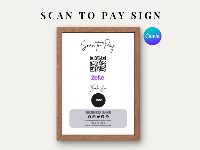 Customizable Zelle Scan to Pay Sign Template | Instant Digital Download ...