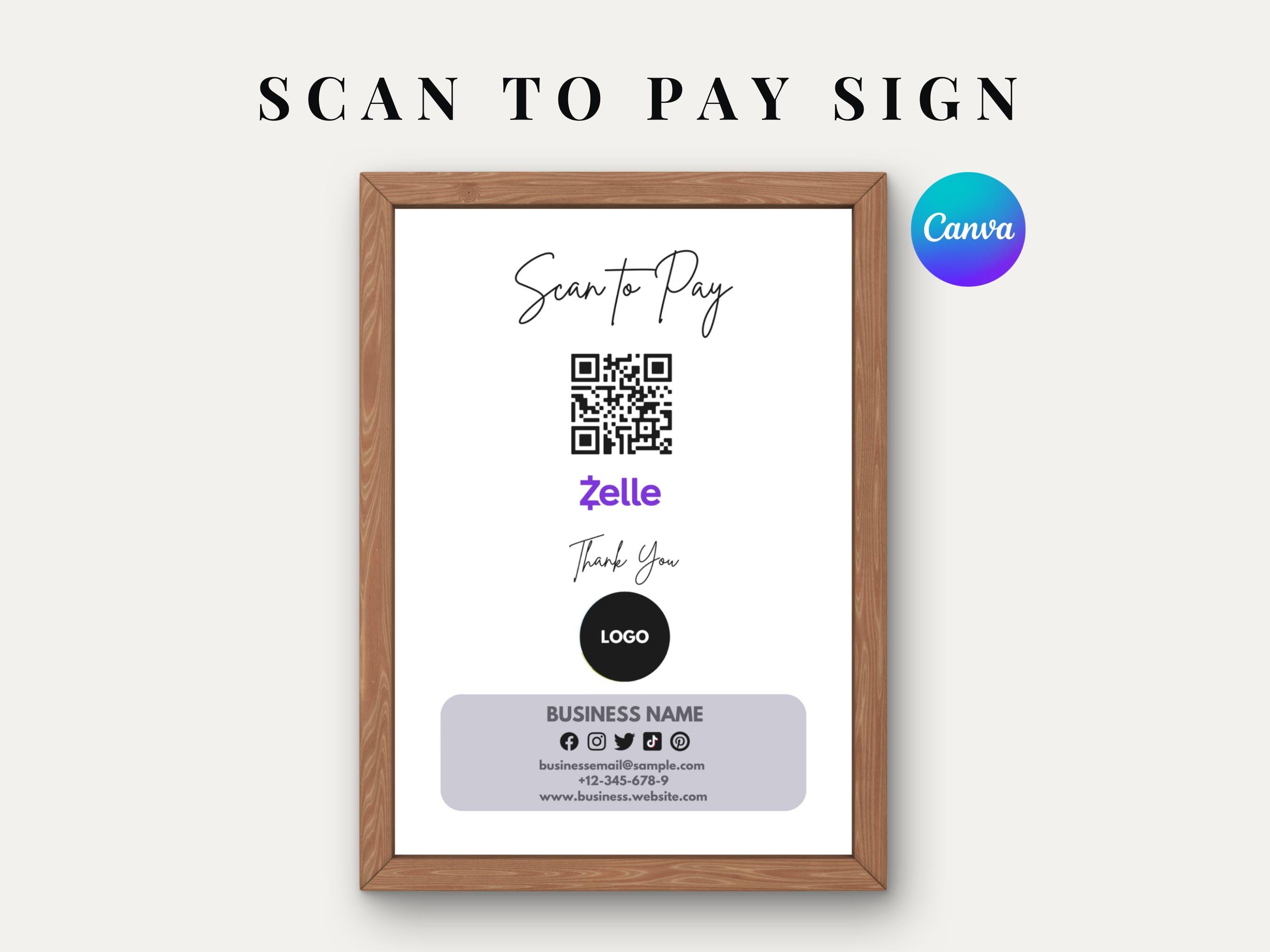 Customizable Zelle Scan to Pay Sign Template | Instant Digital Download ...