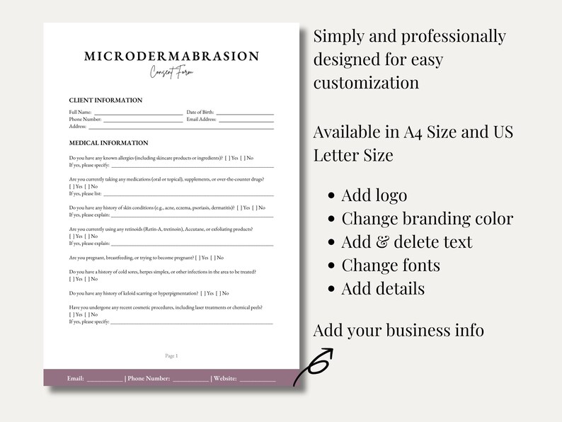 Editable Minimalist Microdermabrasion Consent Form Template for Beauty ...