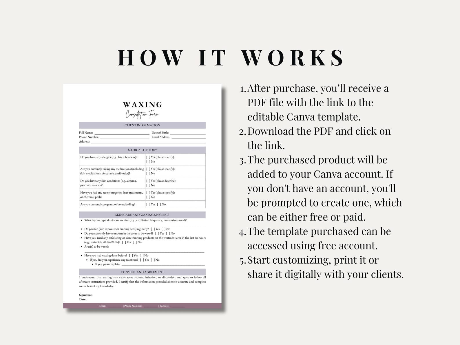 Editable Waxing Consultation Form: Client Intake Template (digital ...