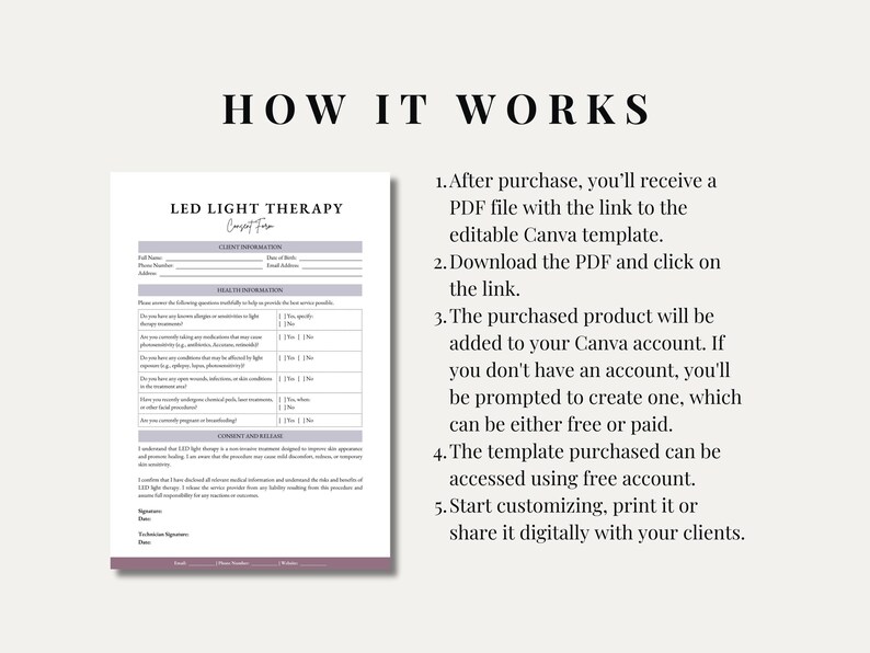 LED Light Therapy Consent Form Template: Editable PDF for Spas - Etsy