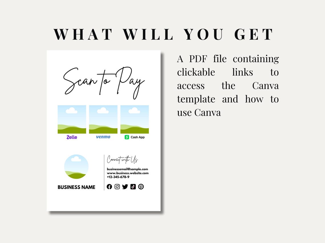 Editable Minimalist Scan to Pay Sign Template for Zelle, Venmo, Cash ...