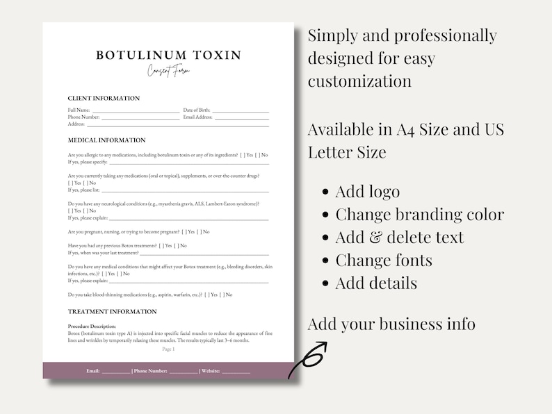 Editable Minimalist Botox Consent Form Template | Customizable ...