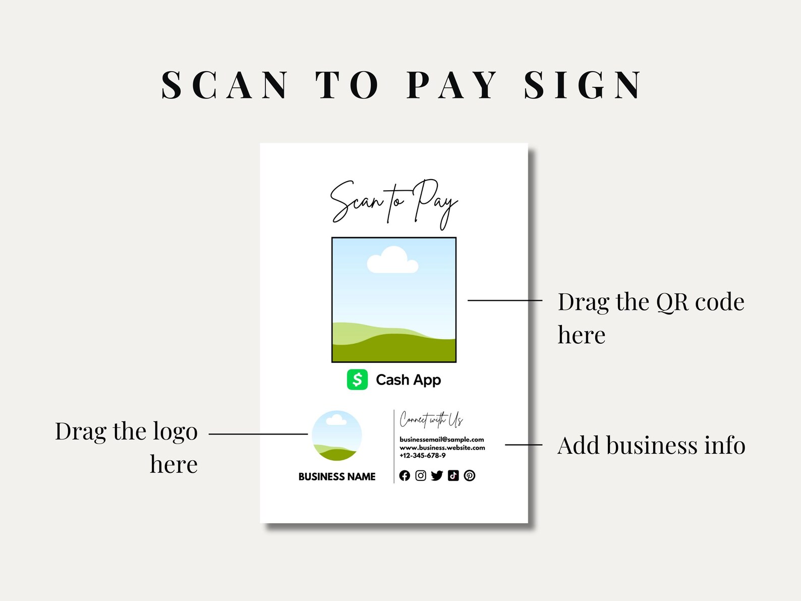 Cash App Scan to Pay Sign Template: Minimalist QR Code (digital ...