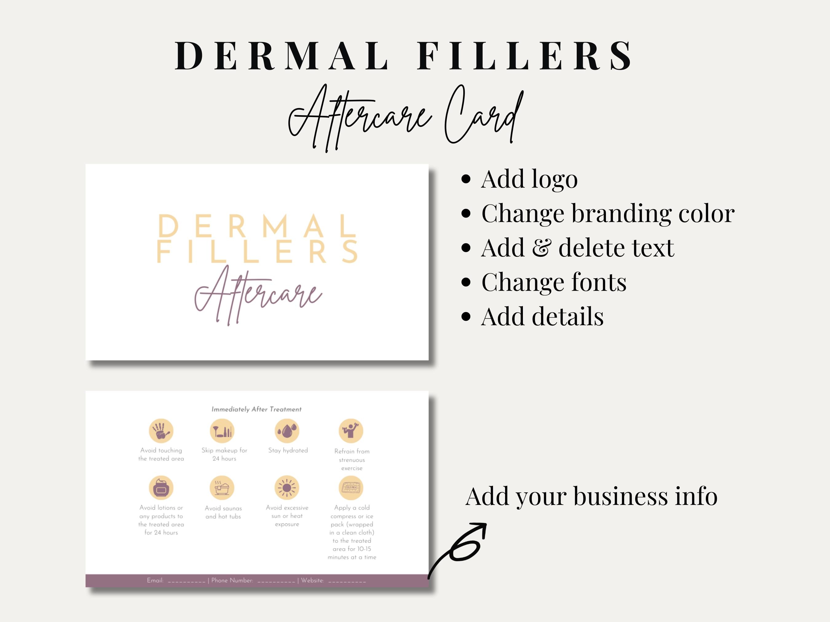 Editable Dermal Fillers Aftercare Card Template | Customizable ...