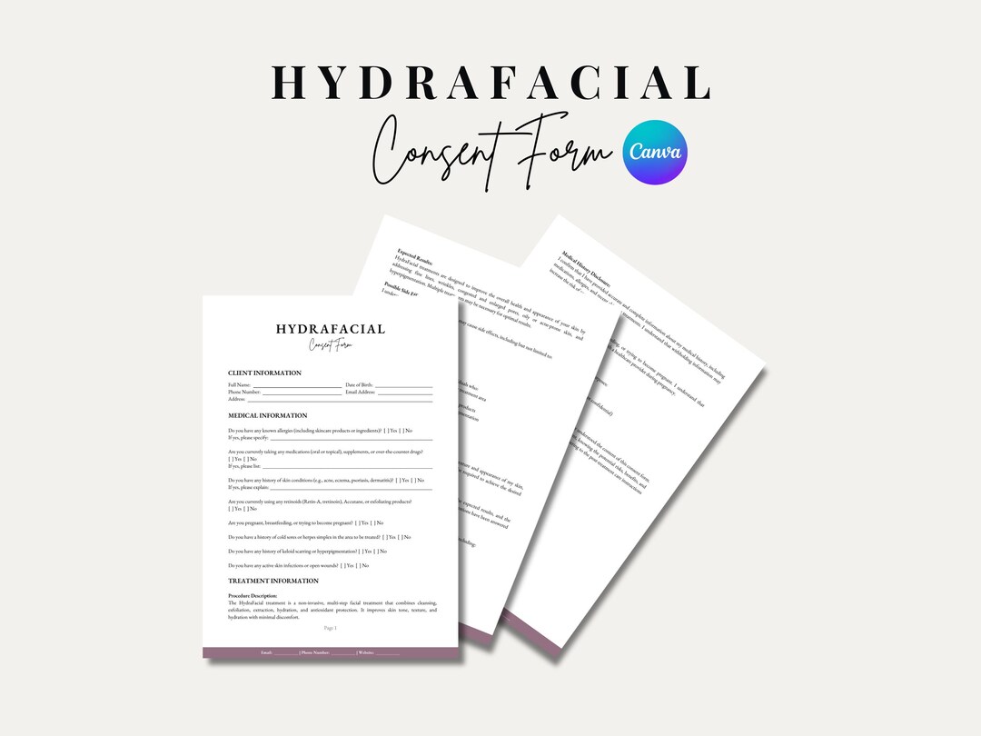 Editable Hydrafacial Consent Form Template: Minimalist Spa Form (digital Download) - Etsy